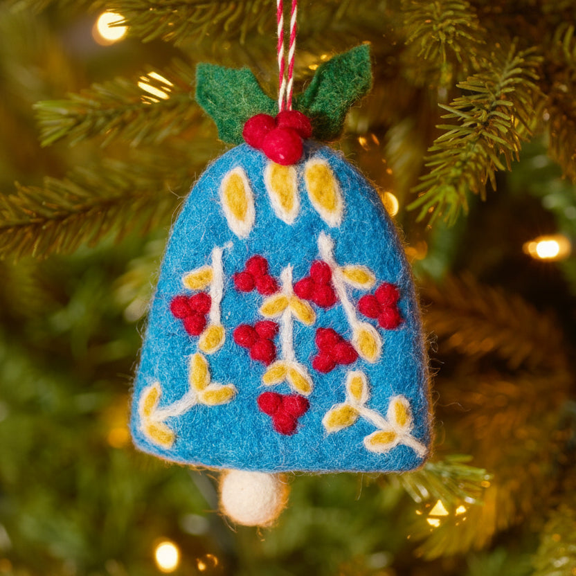 Embroidered Felt Bell Christmas Decoration | Handmade Tree Ornament ...