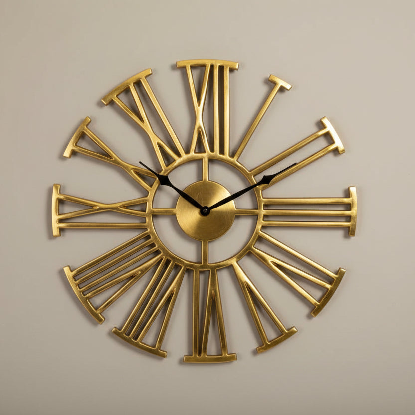 Large Antique Brass Roman Numerals Wall Clock | Wall Decor | Uneeka
