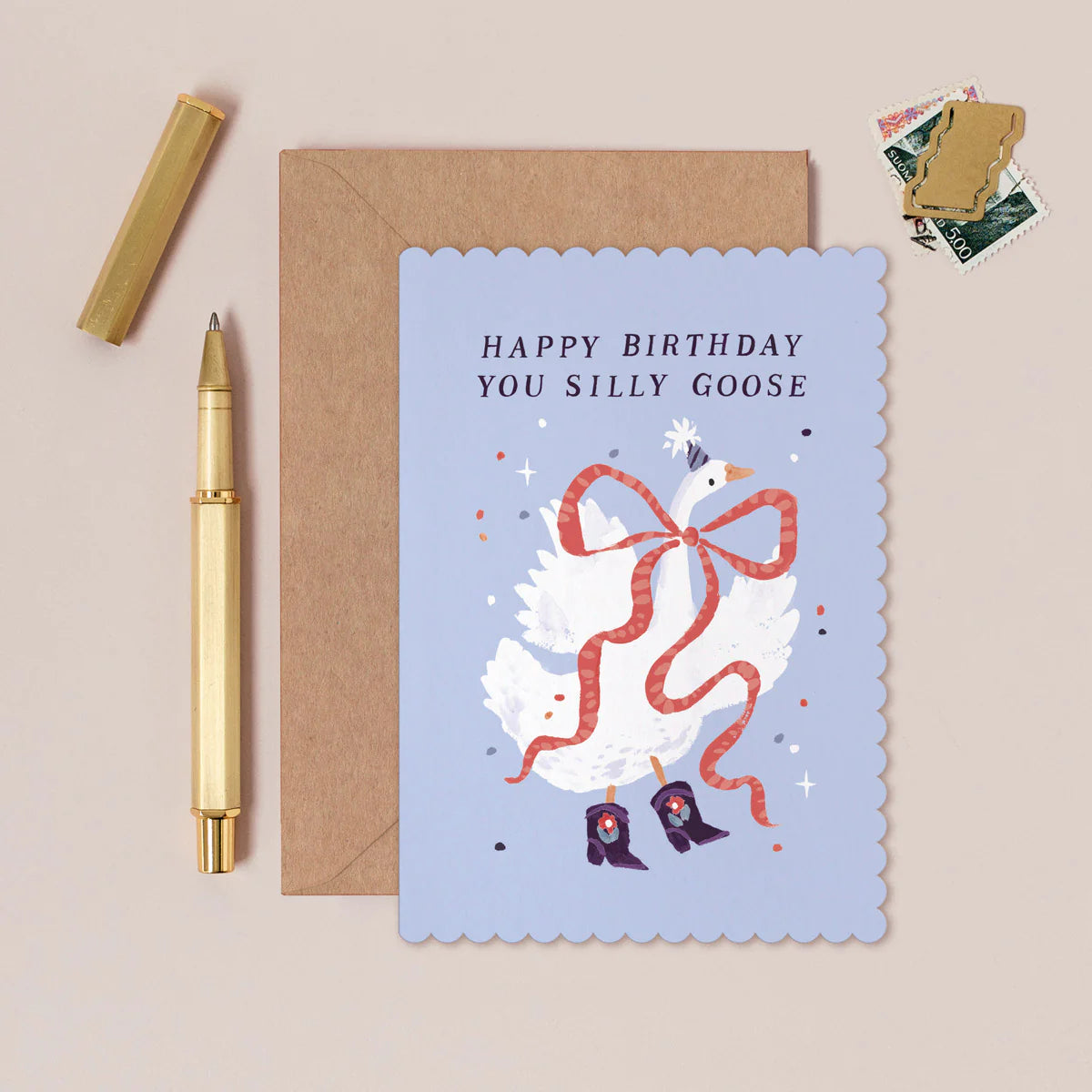 Silly Goose Birthday Card | Hand Illustrated, Scalloped Edge | Uneeka