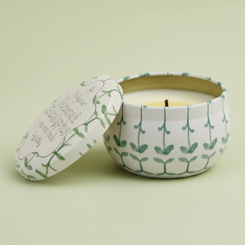 Round Illustrated Tin Soy Candle | Fresh Verbena & Eucalyptus | Uneeka