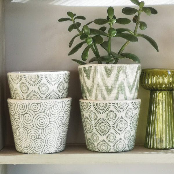 Green Assorted Patterned Plant Pots - Uneeka