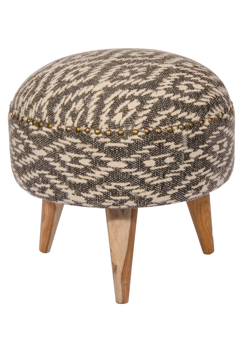 Mandir Upholstered Indian Geometric Footstool - Uneeka