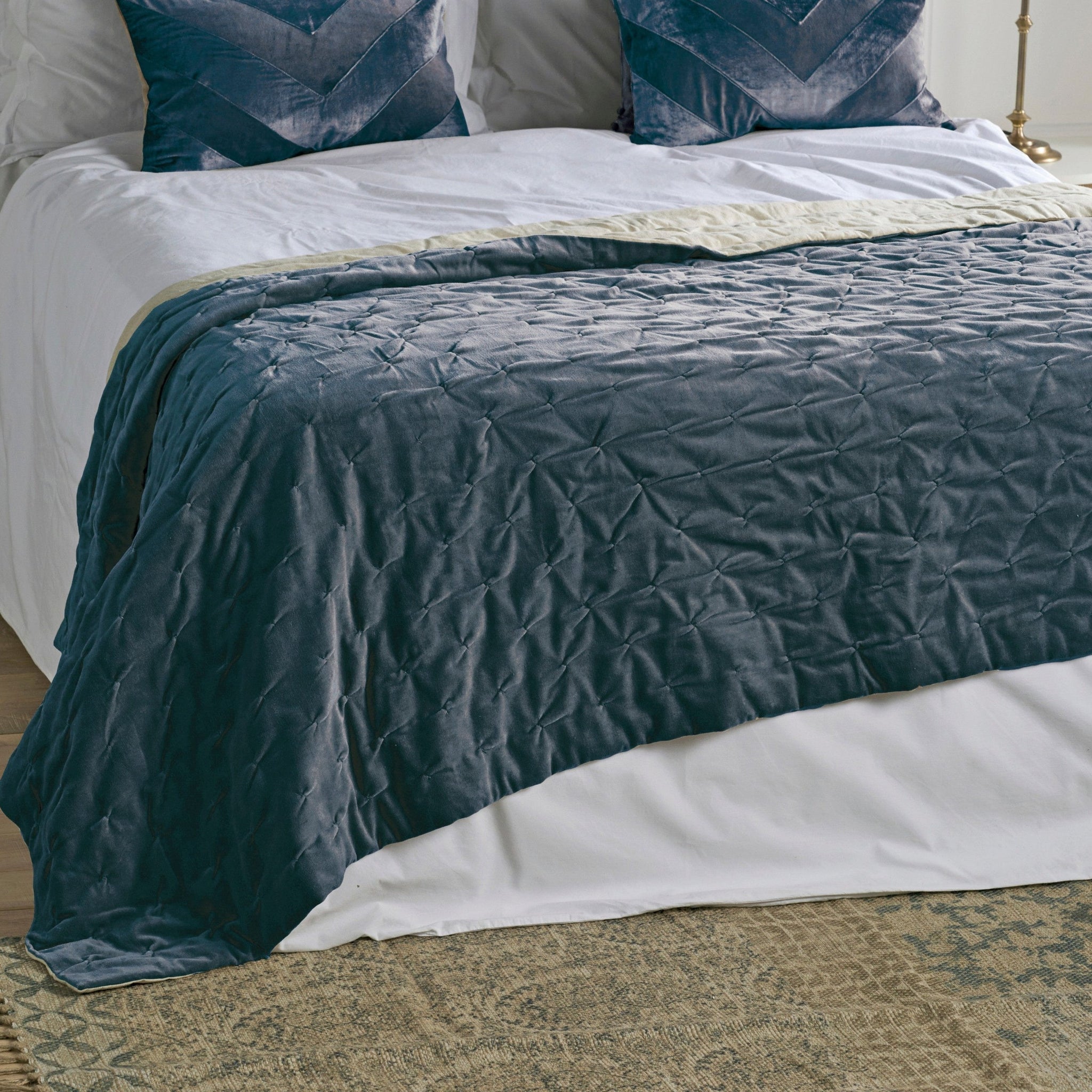 Navy Blue Cotton Velvet Bedcover
