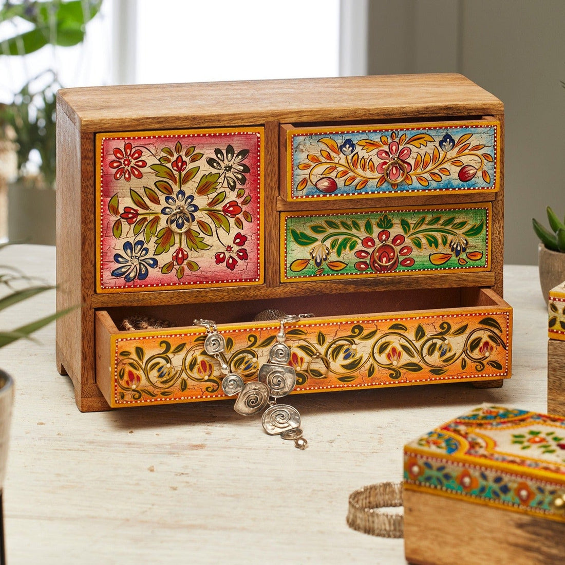 Zaha Hand Painted 4 Drawer Trinket Chest | Unique & Elegant | Uneeka